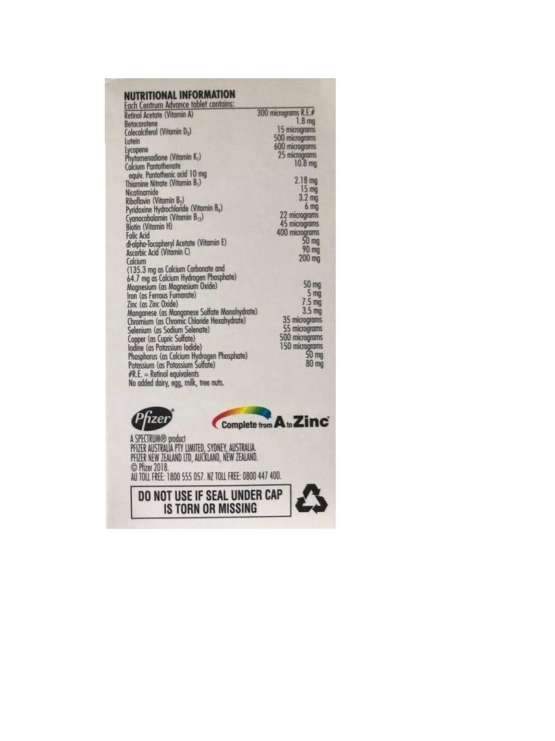 Centrum Advance for adults 100s, Health & Nutrition, Health Supplements ...