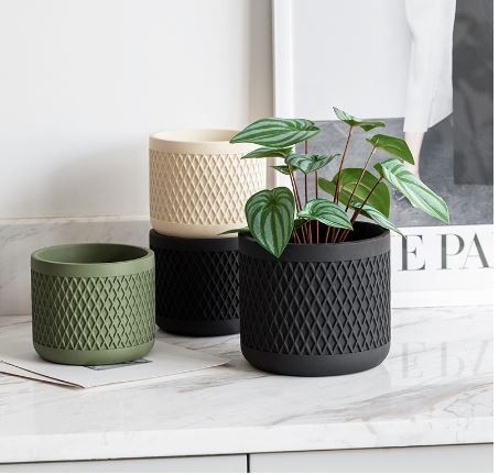 Grating Pattern Minimalist Modern Cement Flower Pot Green Planter Pot ...