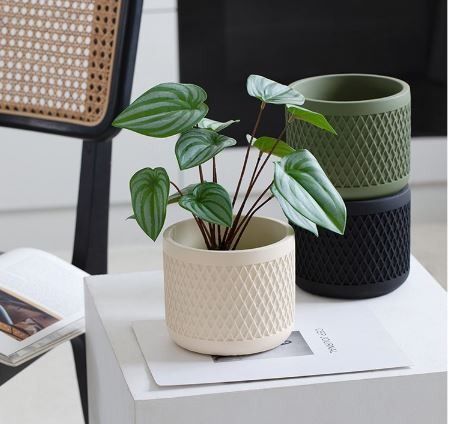 Grating Pattern Minimalist Modern Cement Flower Pot Green Planter Pot ...