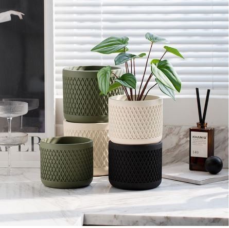 Grating Pattern Minimalist Modern Cement Flower Pot Green Planter Pot ...