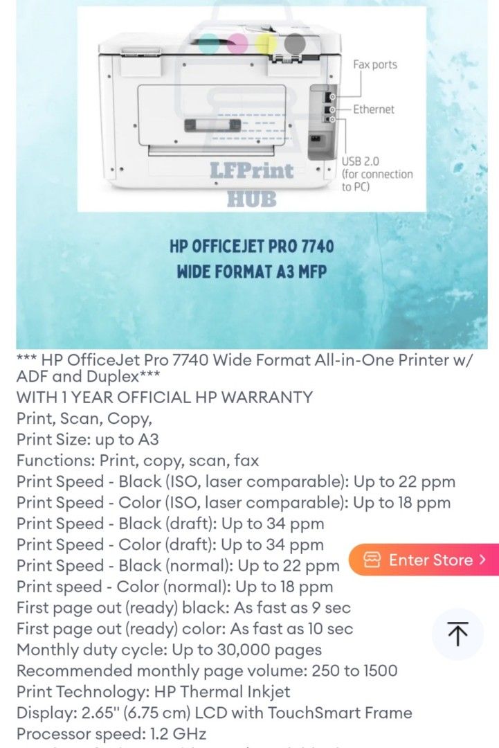 Hp Office Jet Pro 7740 Wide Format All in One Printer, Computers & Tech ...