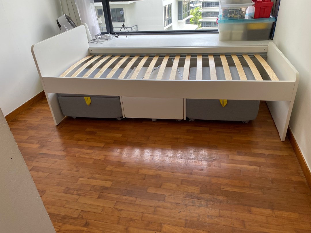 Ikea Slakt bed with 3 storage boxes, Furniture & Home Living, Furniture ...
