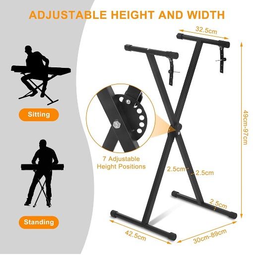 Keyboard Stand with Locking Strap 49-97cm 7 Adjustable Height Single ...