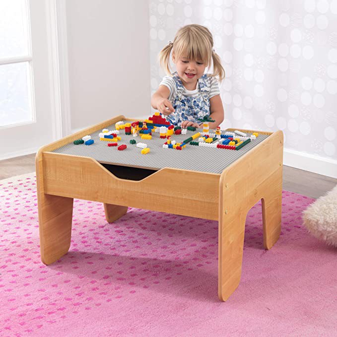 KidKraft Reversible Wooden Activity Play Table with 195 Building Bricks ...