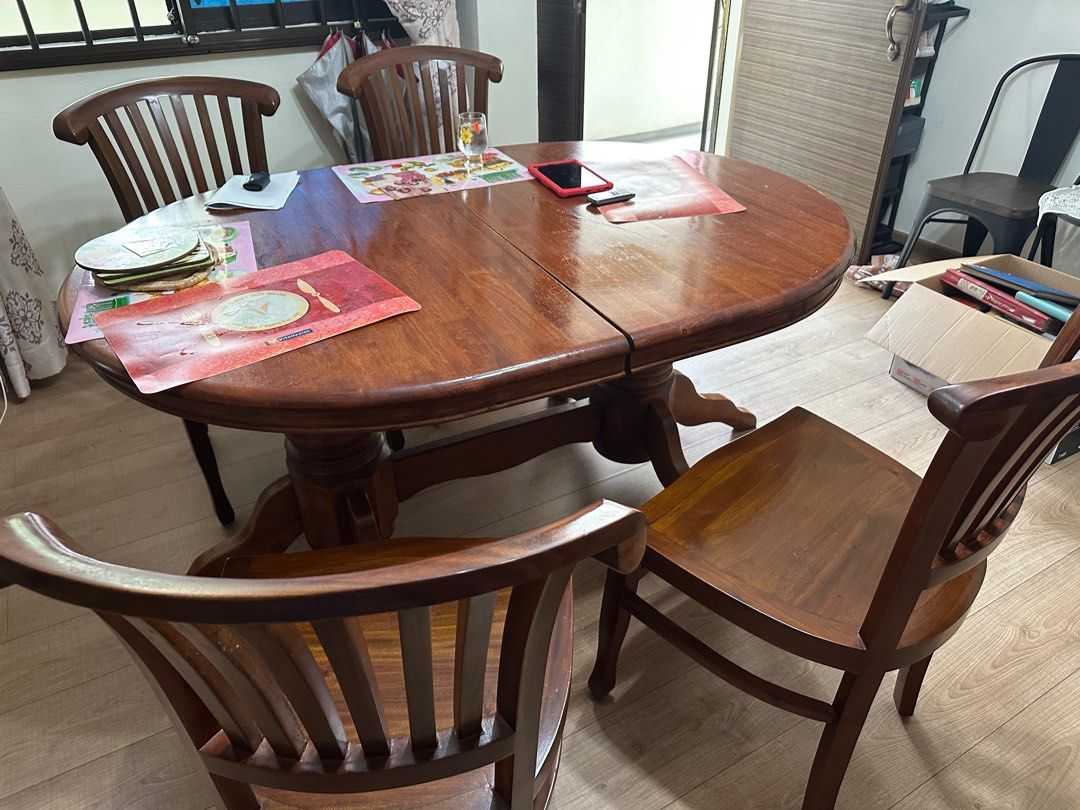 Lightly Used Teak Dining Table Set Four Chairs, Furniture & Home Living ...