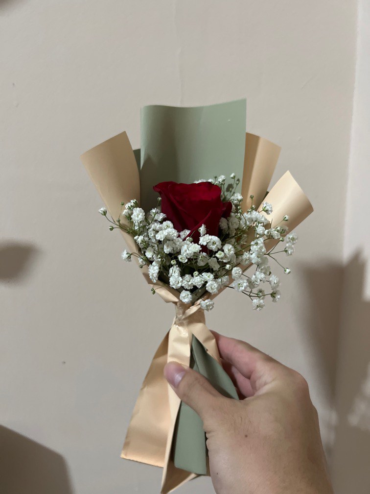 Mini red rose with baby breath, Hobbies & Toys, Stationery & Craft ...
