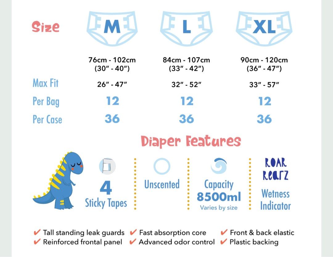 Rearz Dinosaur Elite ABDL Diapers (M Size), Health & Nutrition ...