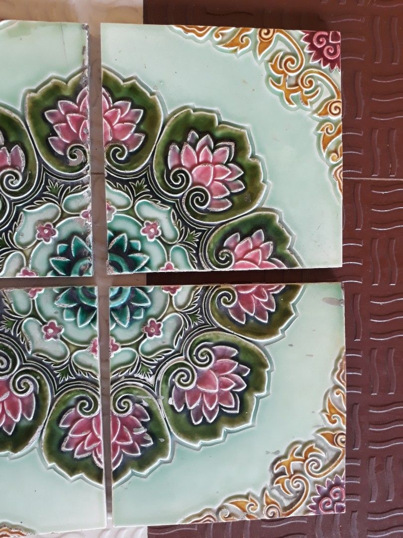 Set of 4 PERANAKAN TILE , Made in Japan . Vintage collectible , Flower ...