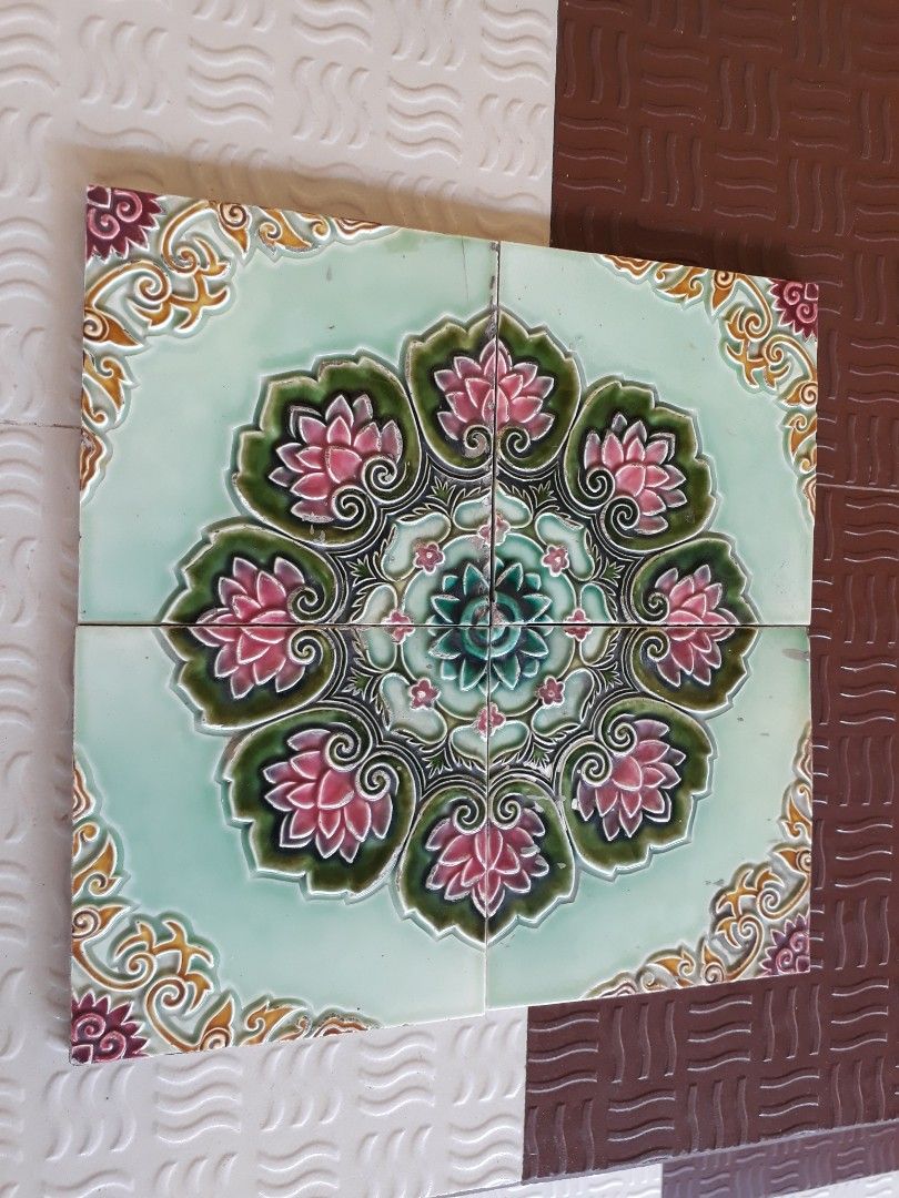 Set of 4 PERANAKAN TILE , Made in Japan . Vintage collectible , Flower ...