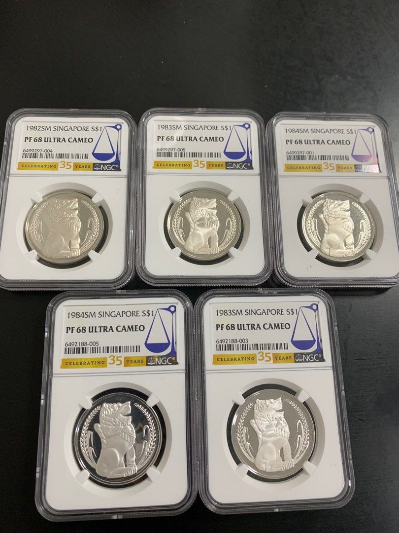 Singapore 1982-1984 Merlion silver proof coin PF 68, Hobbies & Toys ...