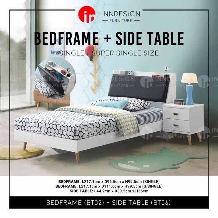single / super single bed bedframe / add on side table / under option ...