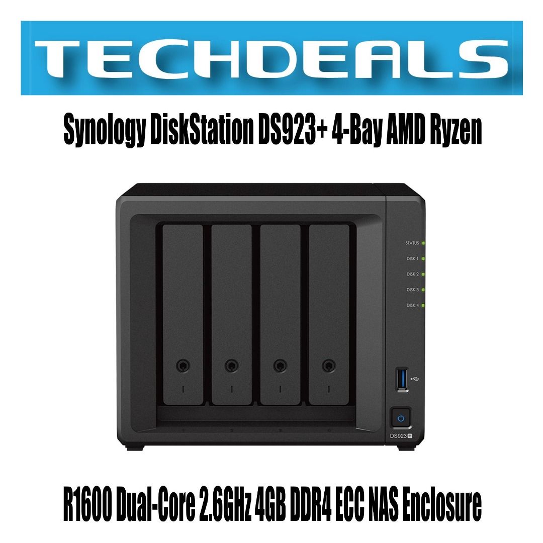Synology DiskStation DS923+ 4-Bay AMD Ryzen R1600 Dual-Core 2.6GHz 4GB ...