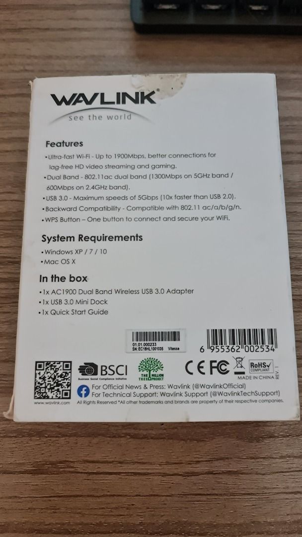 WavLink VITESSE AC1900 Dual Band USB3.0 Wireless Network Adapter ...