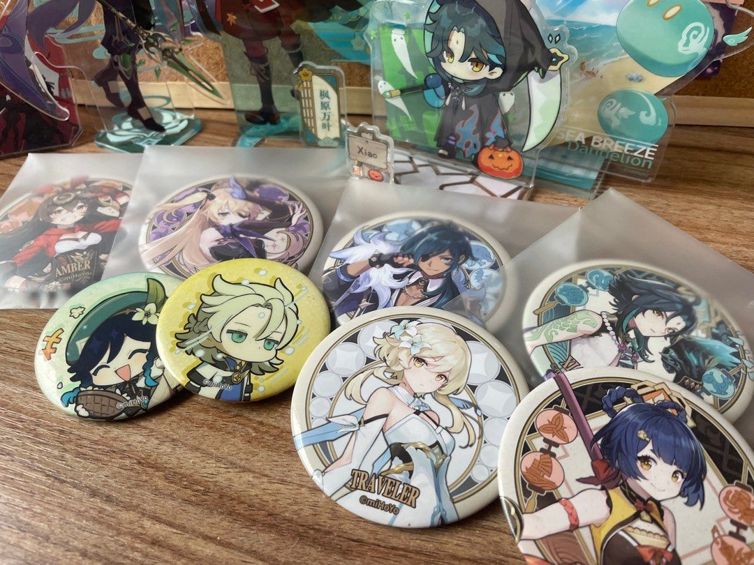 wts official assorted genshin impact merch/standees/badges xiao jean ...
