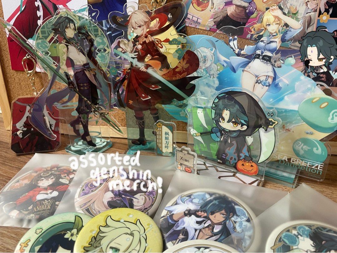 wts official assorted genshin impact merch/standees/badges xiao jean ...
