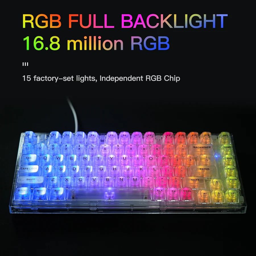 XINMENG X75 冰感全透明 RGB音樂律動 客製化機械鍵盤(82鍵5針熱插拔) Type-C即插即用(全鍵無衝) 鍵線分離設計 82粒 ...