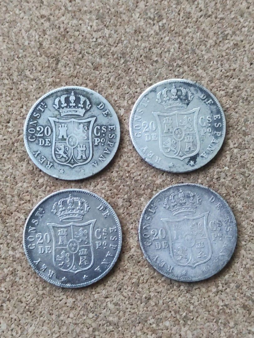 20 Centimos de Peso Spanish-Philippine Silver Coins (1881,1882,1883 ...