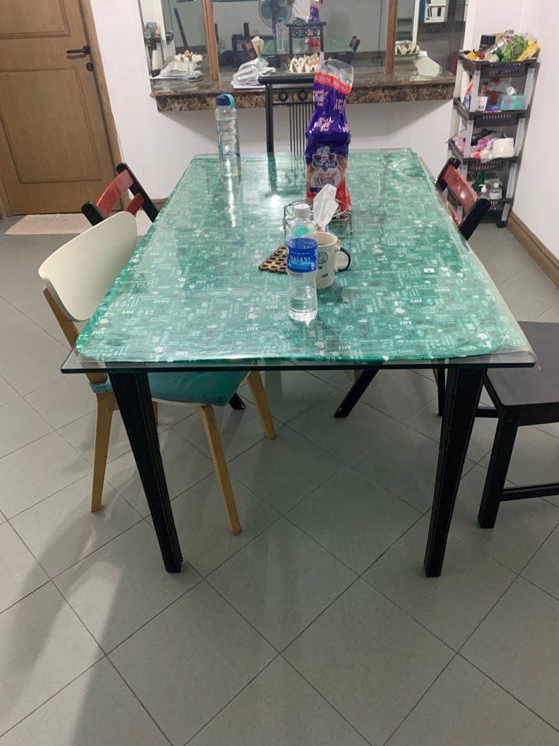 6 seater Glass table, Furniture & Home Living, Kitchenware & Tableware ...
