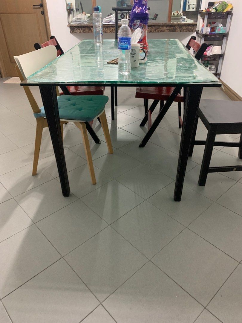 6 seater Glass table, Furniture & Home Living, Kitchenware & Tableware ...