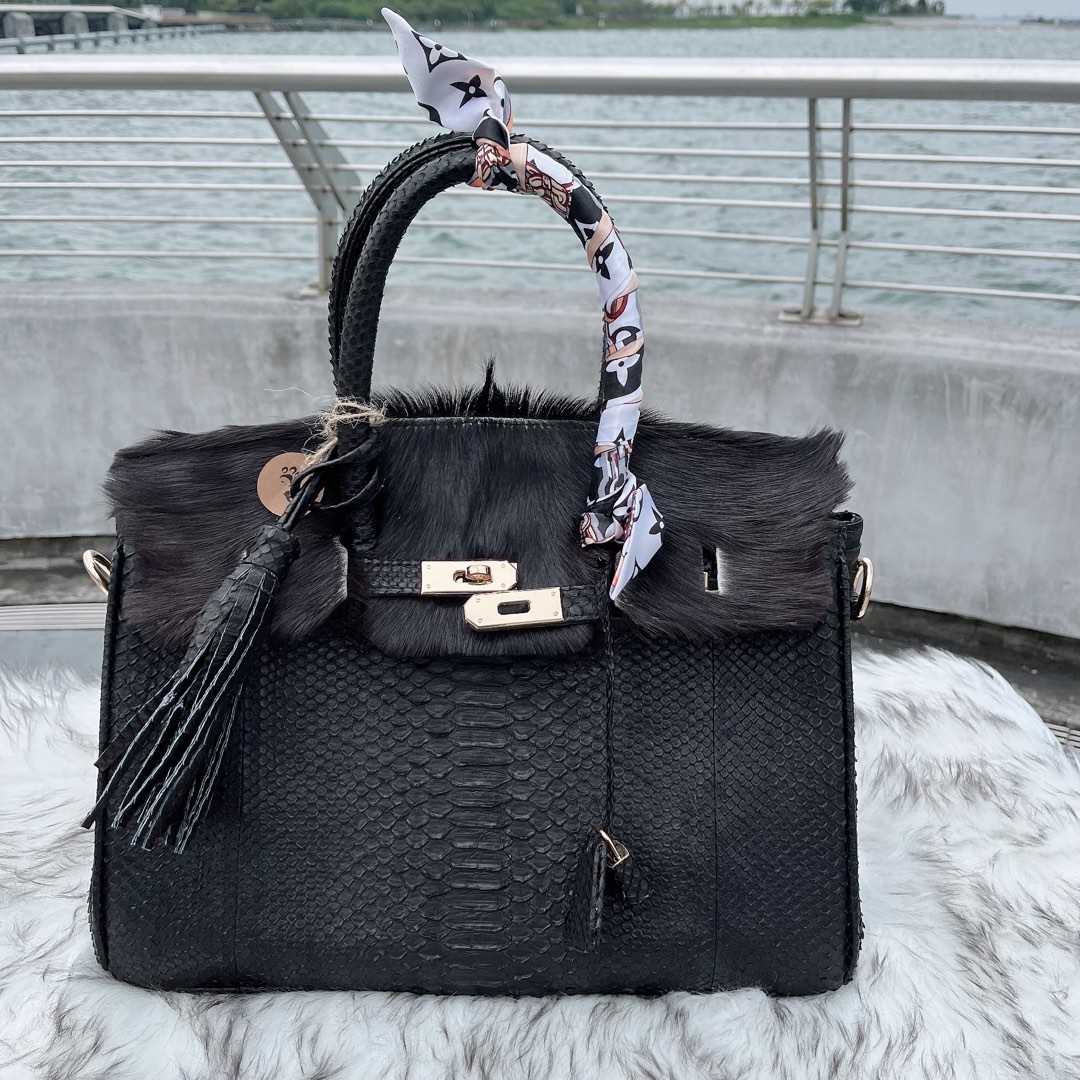 Birkin Top Flap Design (Goat furs/ Python Skin, Women's Fashion, Bags ...