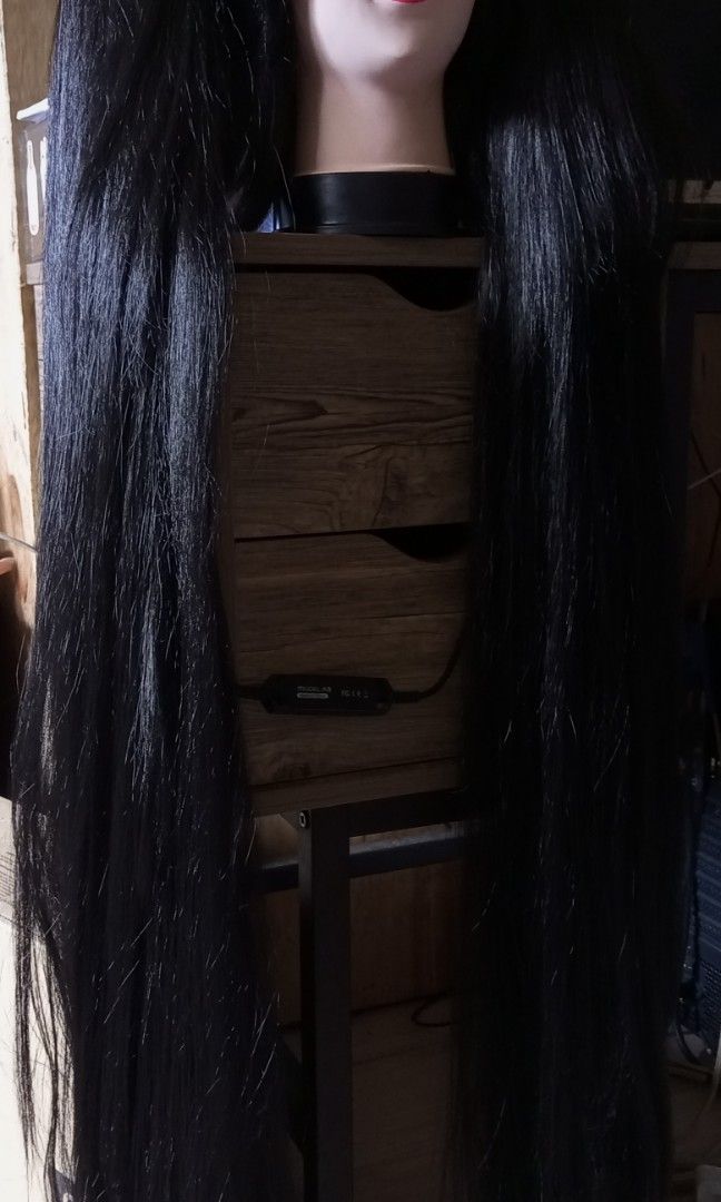 Black long twintails wig Manmei, Beauty & Personal Care, Hair on Carousell
