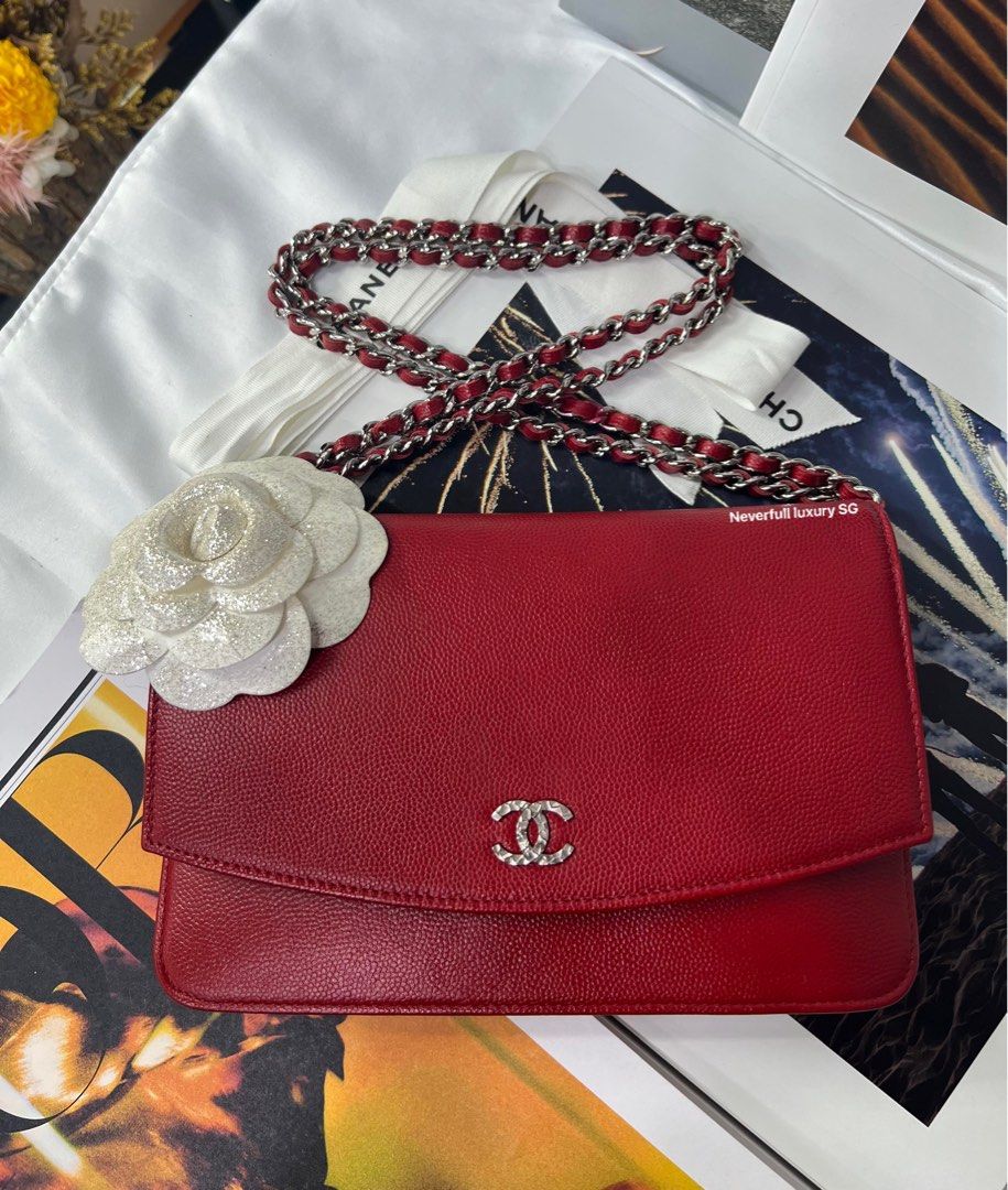 Chanel WOC Sevruga Red Caviar SHW, Luxury, Bags & Wallets on Carousell