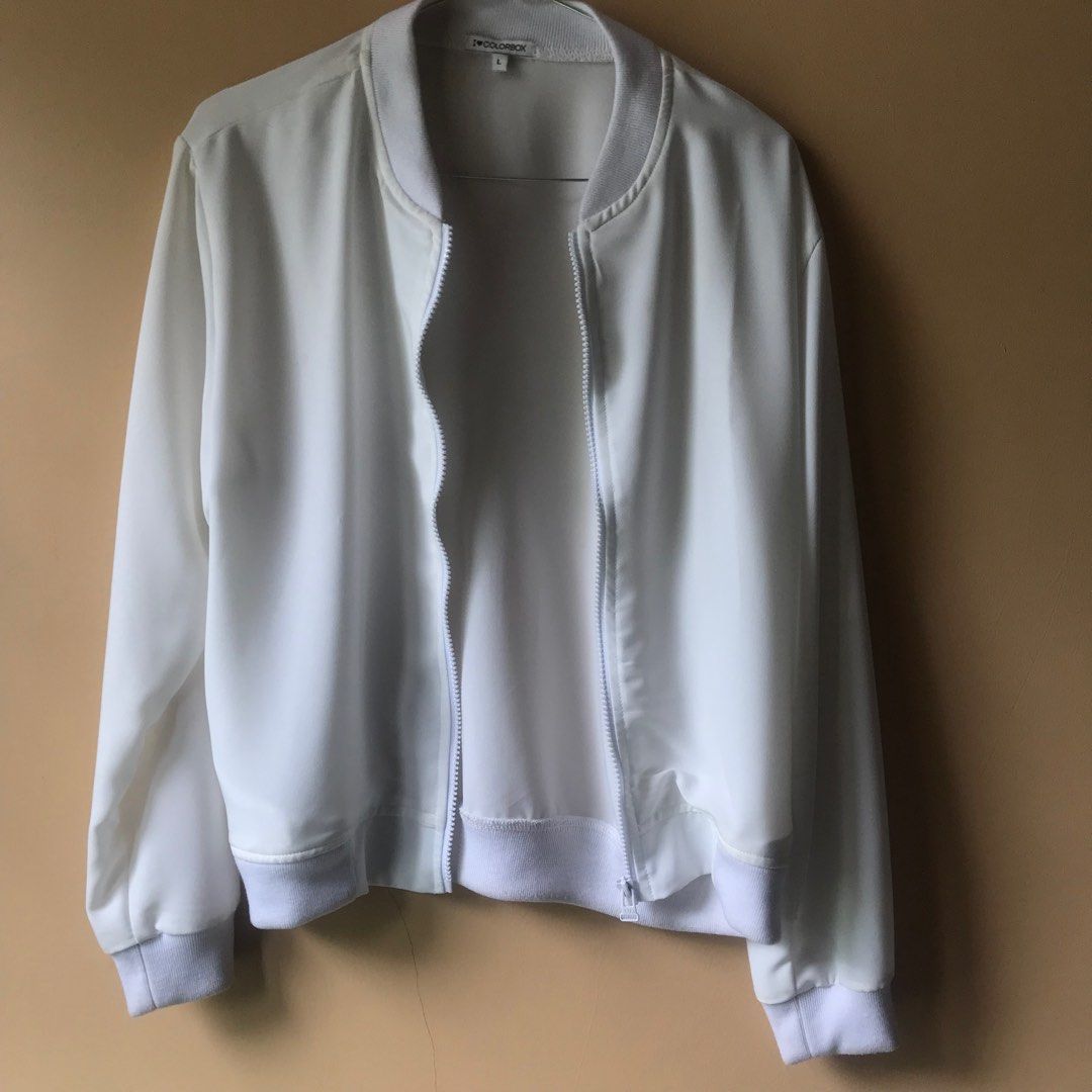 Colorbox Bomber Jacket / Jaket putih, Fesyen Wanita, Pakaian Wanita ...