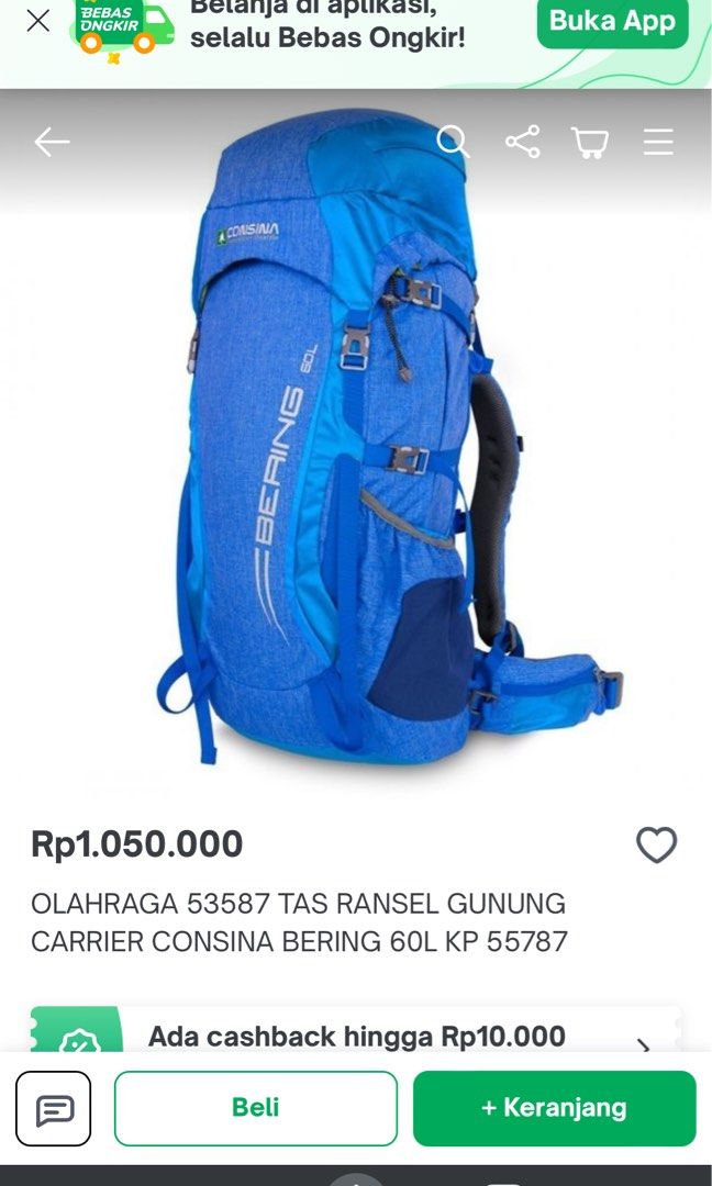 Consina Bering 60l Carrier (Not Montbell , Osprey, Arcteryx, TNF, Eiger, Arei), Olah Raga ...