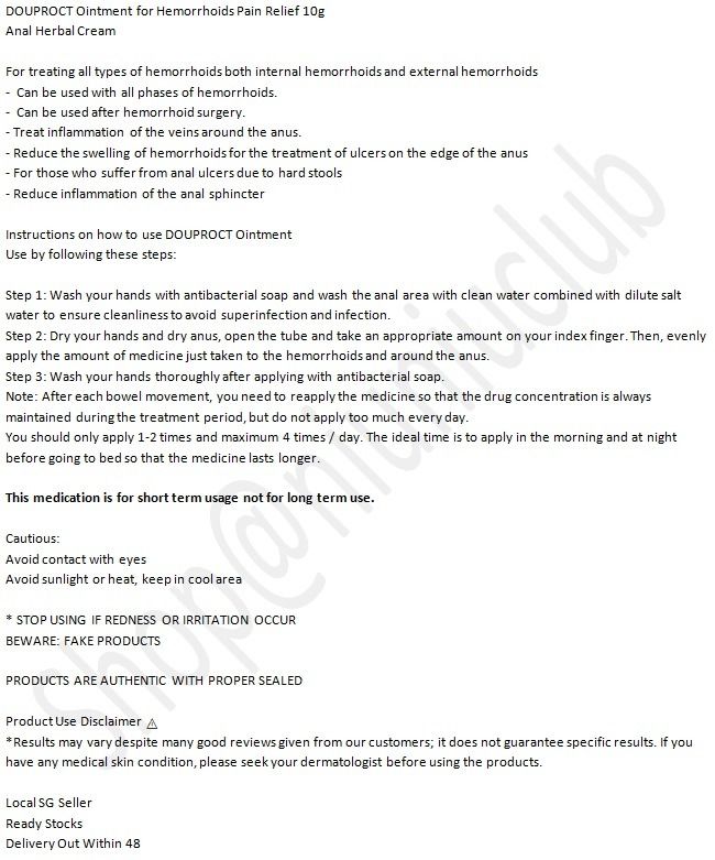 DOPROCT Hemorrhoid Ointment 10g pain relief, Beauty & Personal Care ...