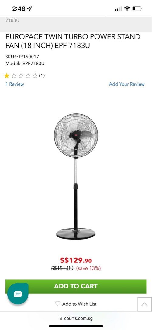 EUROPACE TWIN TURBO POWER STAND FAN (18 INCH) EPF 7183U Condition 8/10 ...
