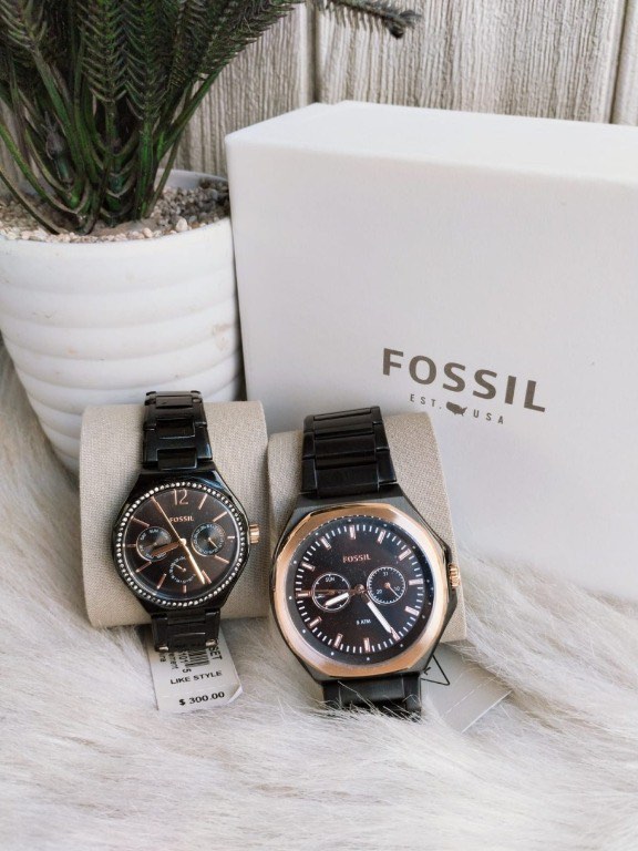 Fossil BQ2645SET Couple Set Multifunction Black Stainless Steel Watch ...
