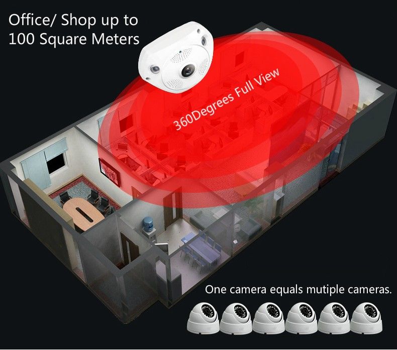 Full view WIFI 360 Degree Panoramic IP Camera 2MP CCTV 3D VR Video Cam ...