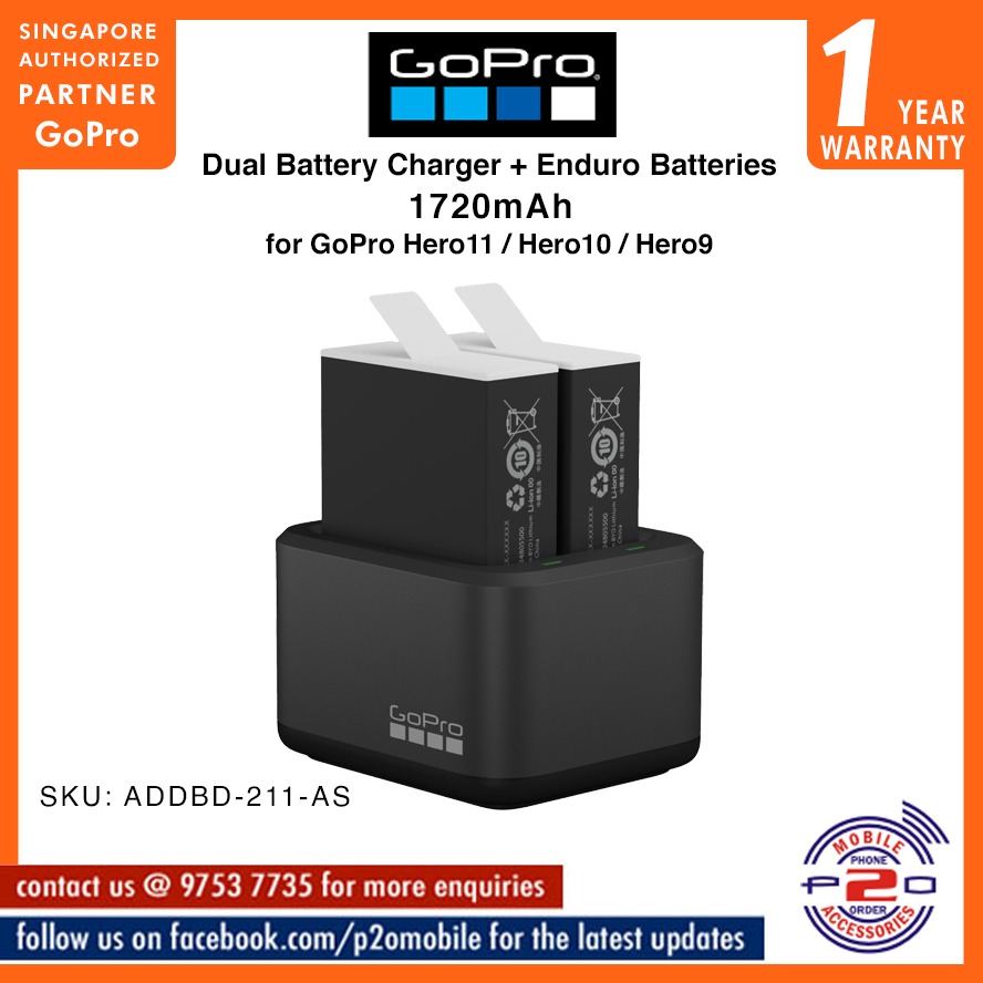 GoPro Dual Battery Charger + Enduro Batteries for GoPro HERO12 / HERO11 ...