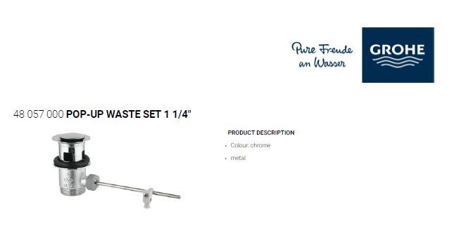 GROHE Pop-Up Waste Set 1 1/4", Furniture & Home Living, Bathroom ...