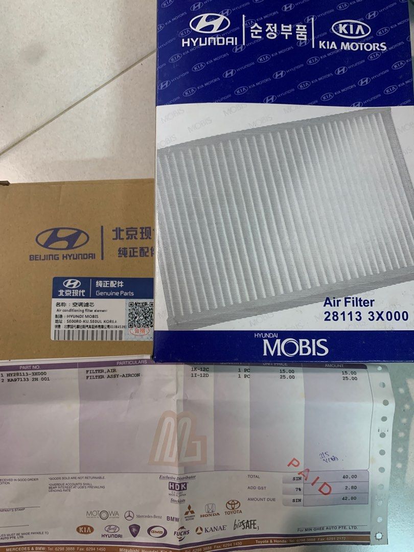 Hyundai Air Filter 28113-3X000 plus KOREA HYUNDAI KIA CABIN FILTER ...