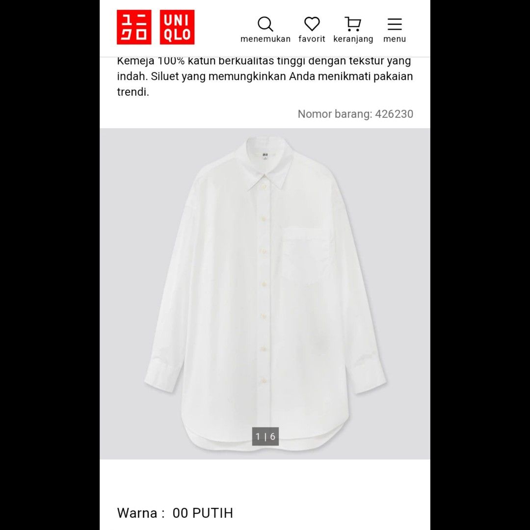 Kemeja putih oversize uniqlo, Fesyen Wanita, Pakaian Wanita, Atasan di ...