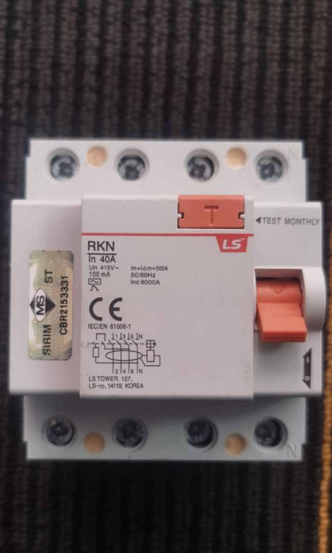 LS RCCB ELCB RCD 4P 40A 100mA, TV & Home Appliances, Electrical, Adaptors & Sockets on Carousell