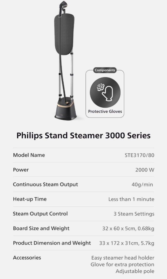 PHILIPS GARMENT STEAMER STE3170, TV & Home Appliances, Irons & Steamers ...