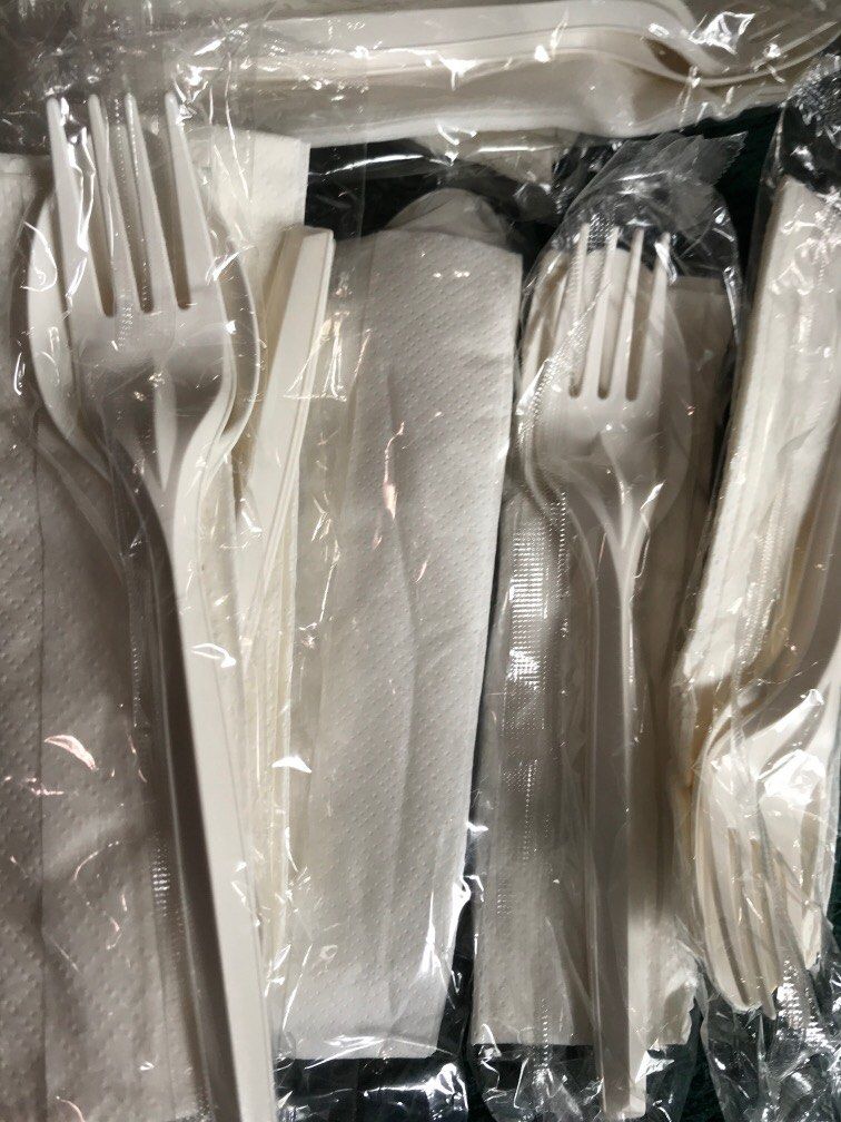 Plastic spoons and forks with tissue, Furniture & Home Living ...