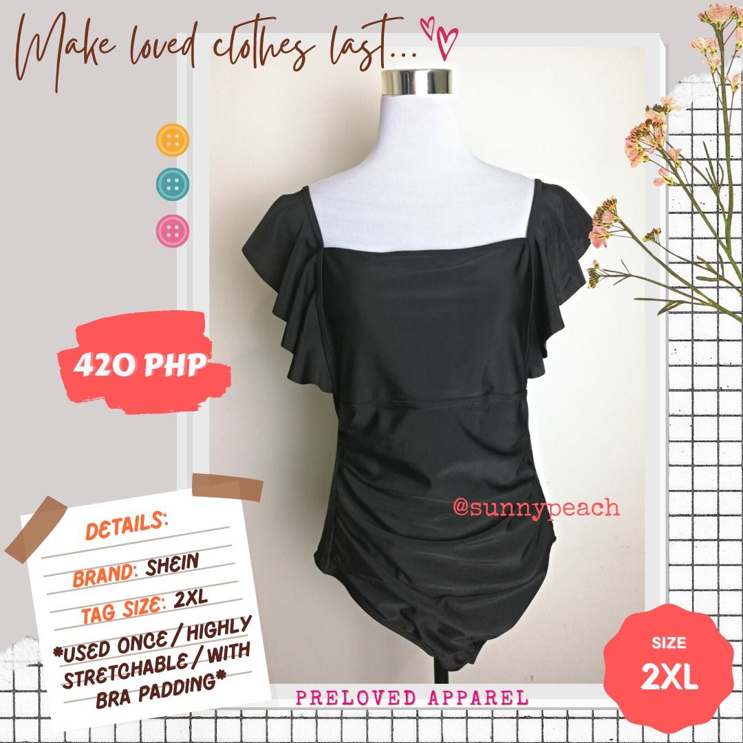 Plus Size - Ruffle One Piece Swimsuit (Black) on Carousell