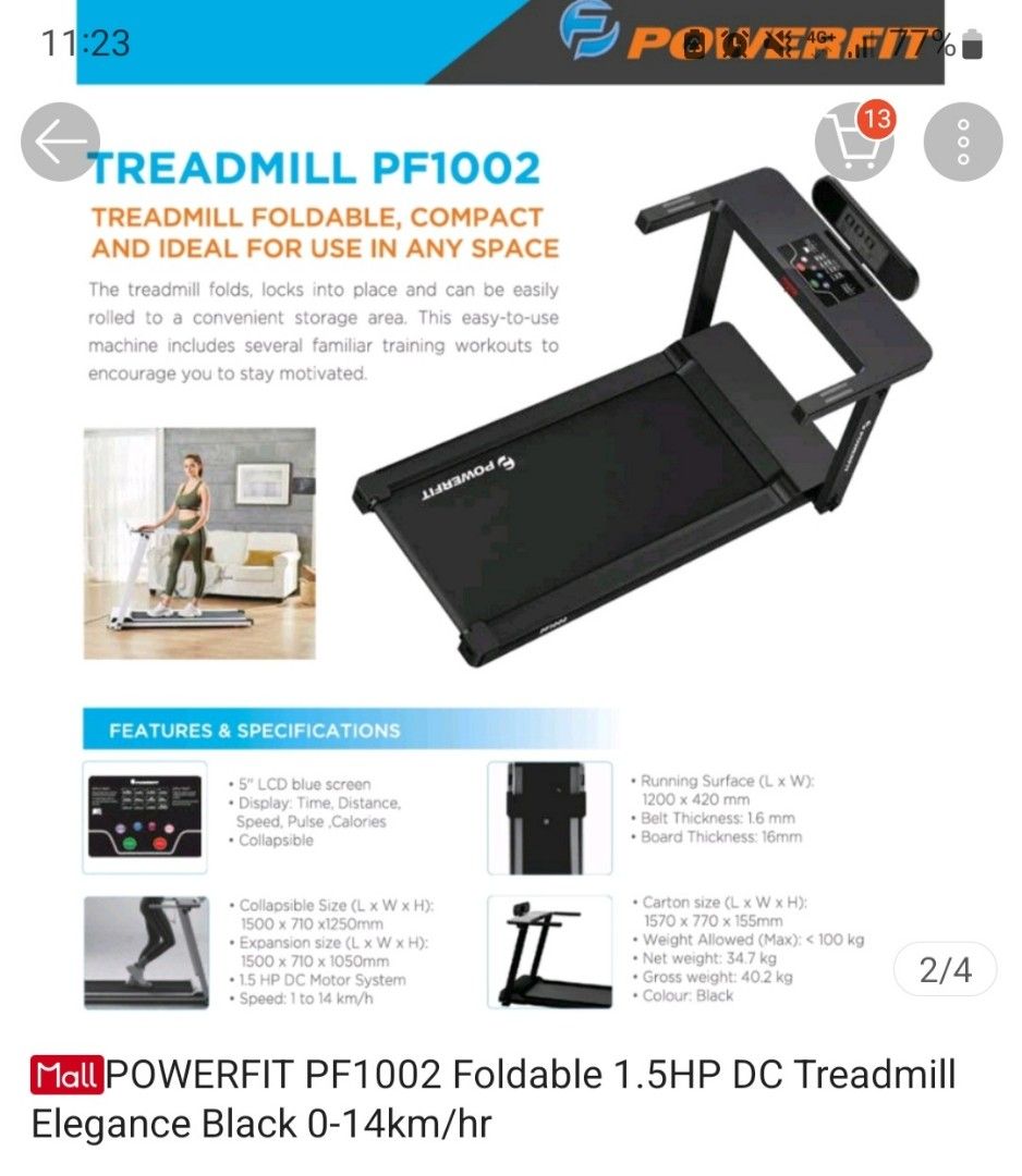 Powerfit Treadmill (Foldable), Sports Equipment, Exercise & Fitness ...