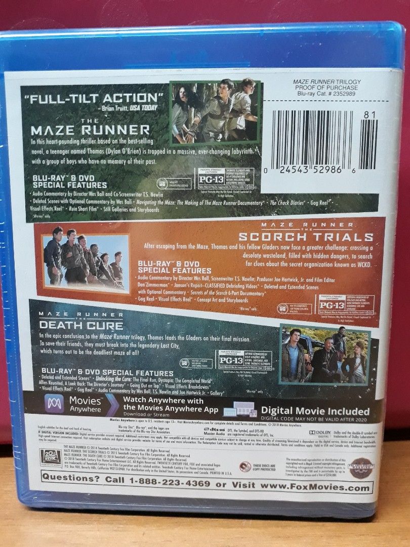 USA BLU RAY - Maze Runner Trilogy (Maze Runner / Maze Runner : The ...
