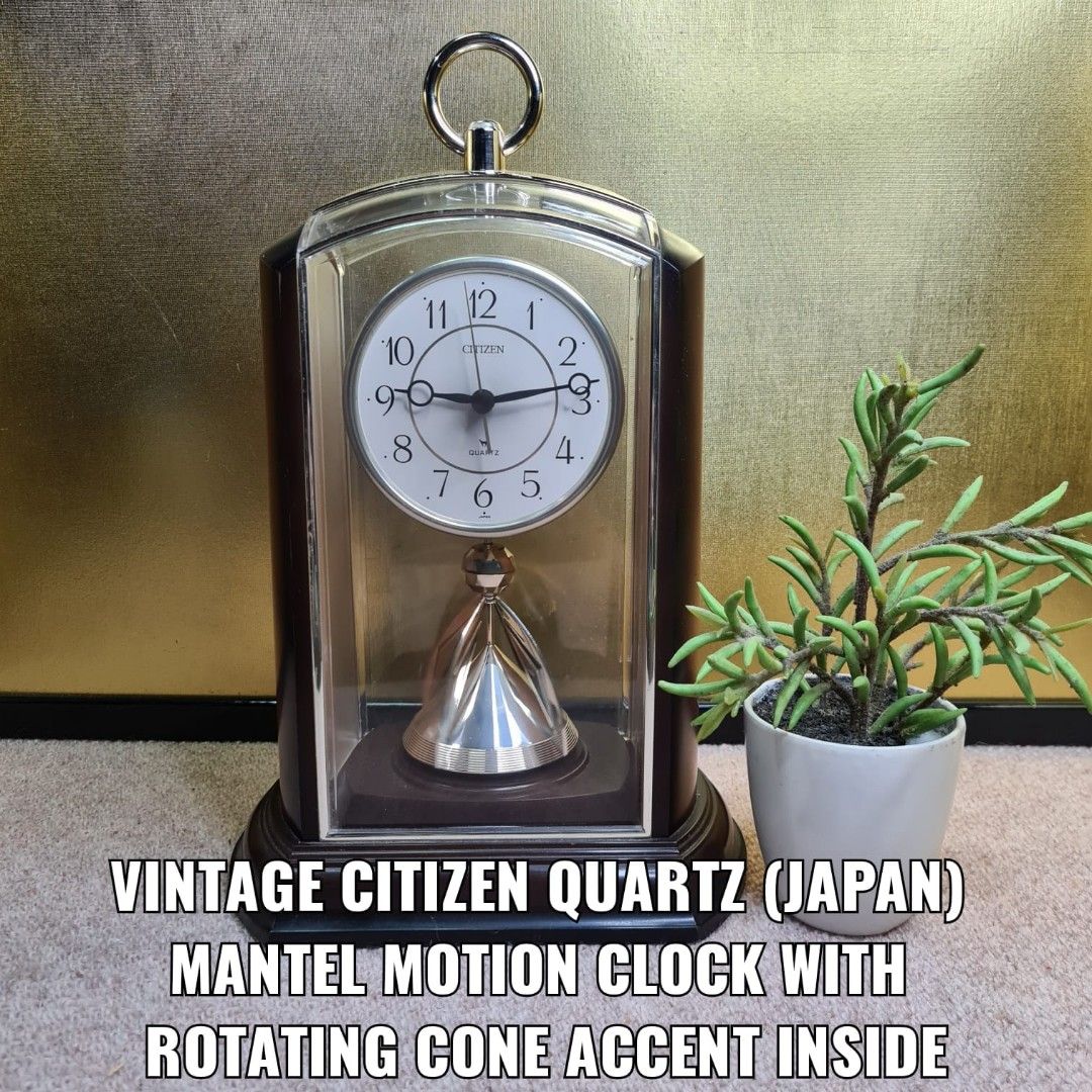 VINTAGE CITIZEN QUARTZ (JAPAN) MANTEL MOTION CLOCK WITH ROTATING CONE ...
