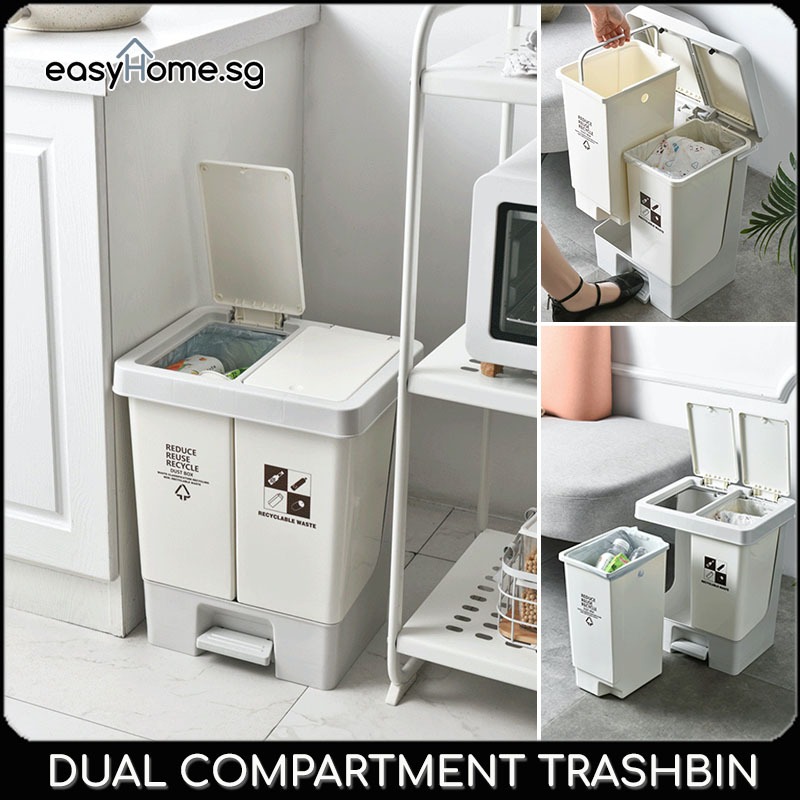 20L Dual Compartment Trash Bin Dustbin Rubbish Double Separated Sorting ...