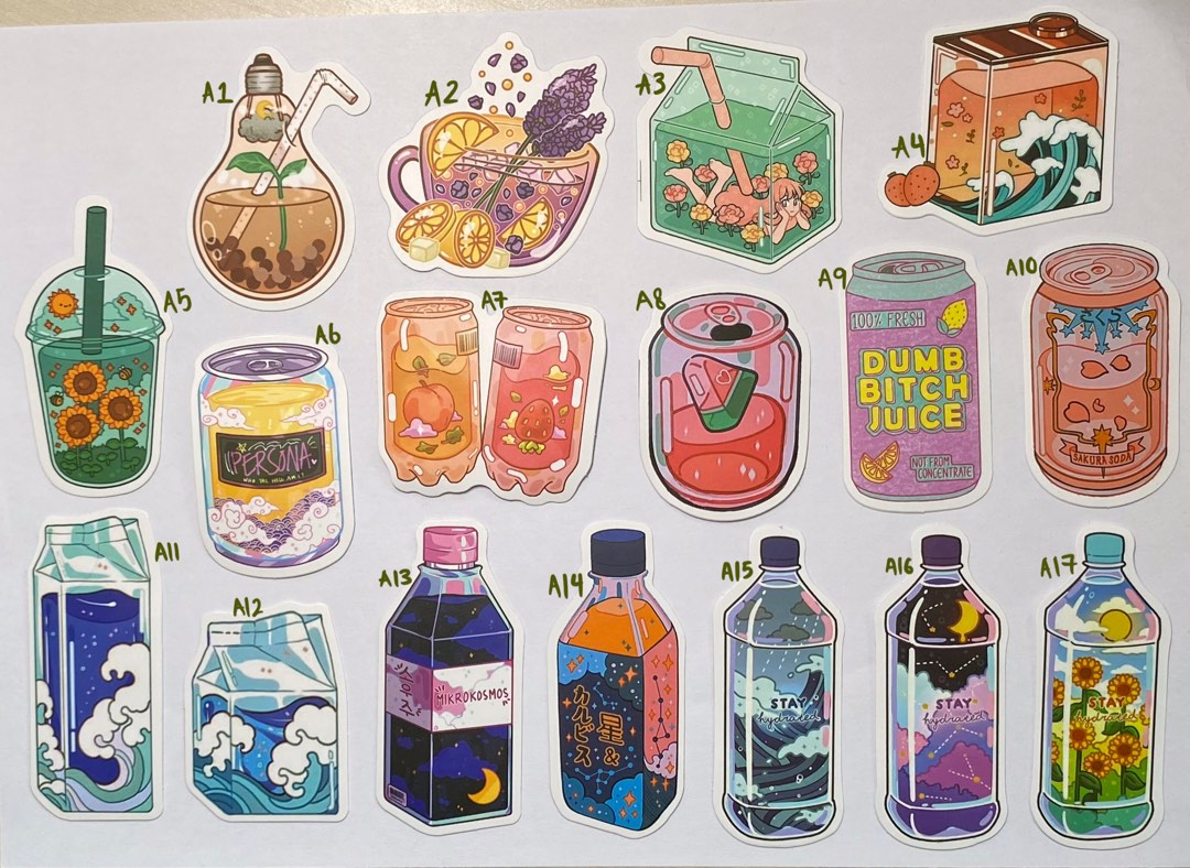 Aesthetic drinks/bottles Stickers, Hobbies & Toys, Stationery & Craft ...