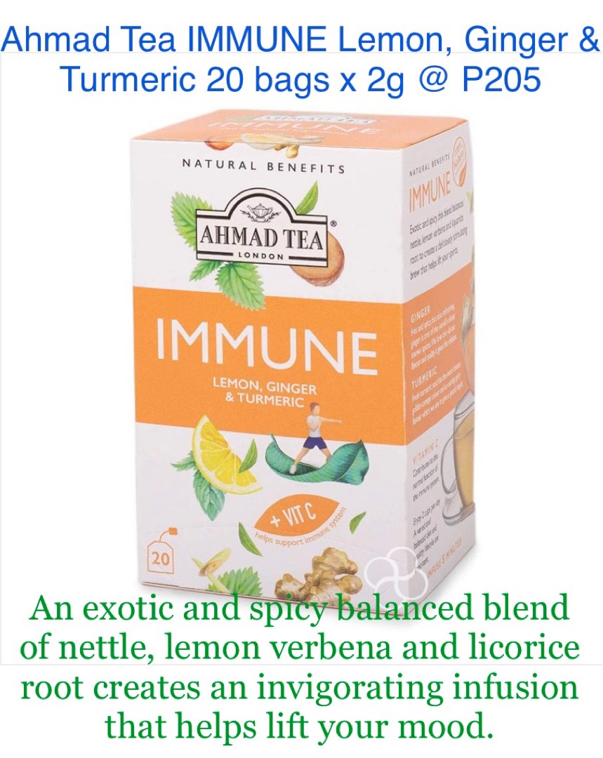 Ahmad Tea IMMUNE Lemon, Ginger & Turmeric 20 bags x 2g, Food & Drinks ...