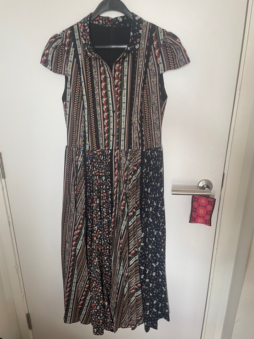 Alice + Olivia Bale Lace Insert Pleated Midi Bohemian Collar dress ...