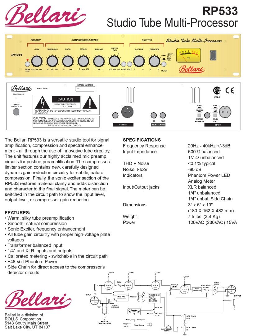 Bellari RP533 Studio Tube Multi Processor, Audio, Other Audio Equipment ...