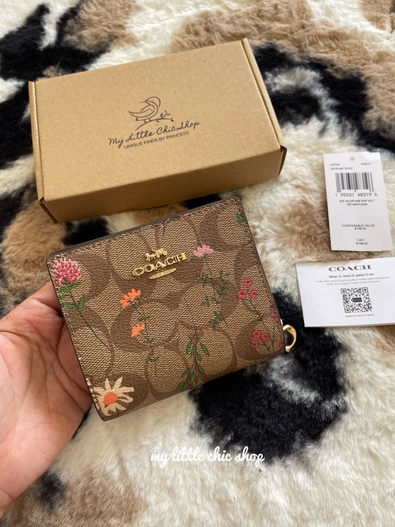 coach snap wallet in signature canvas w wildflower print, Women's ...