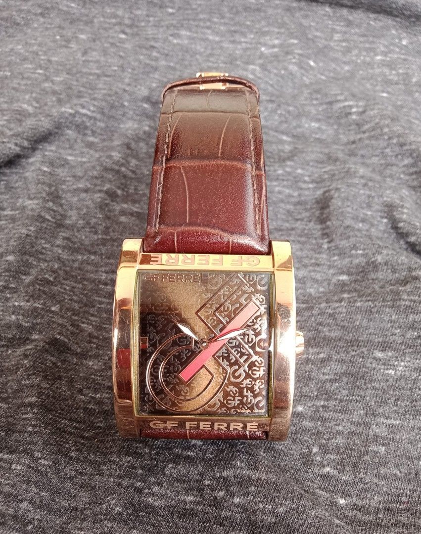 GF FERRE Repeating Logo Mens Brown Dial, Fesyen Pria, Jam Tangan di ...